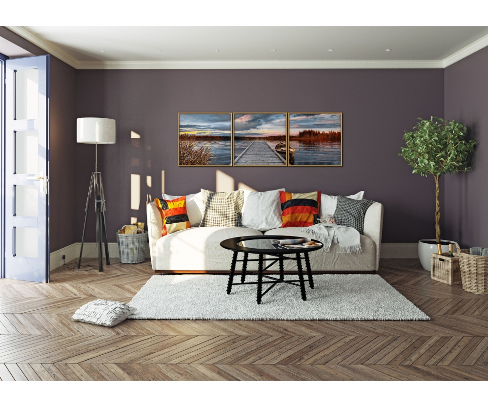 Sonnenaufgang am See (Triptychon) Malen nach Zahlen Vorlage - Triptychon 40 x 120 cm - 3-teilig ...